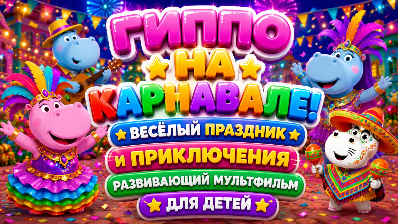 🎭 Гиппо на карнавале! 🦛✨ Весёлый праздник и приключения 🌈 Развивающий мультфильм для детей