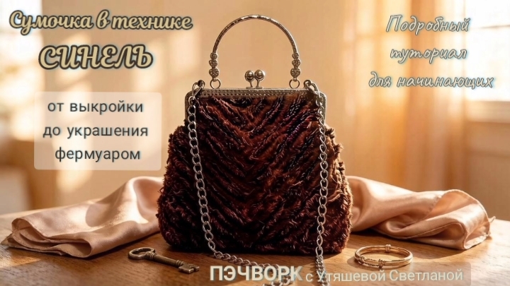 От лоскутков к стильной сумочке: МК «от и до» по технике синель + построение выкройки с фермуаром.