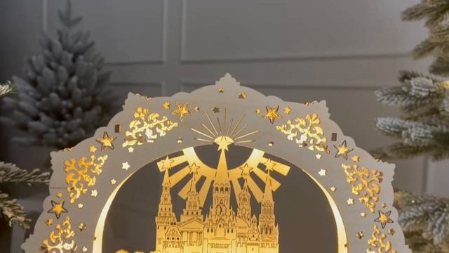Декоративный светильник МОСКОВСКИЙ КРЕМЛЬ, дерево, бежевый, 13 тёплых белых LED-огней, 78-709