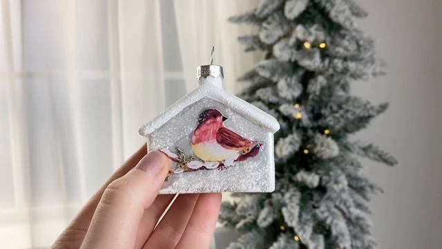 Ёлочная игрушка ПТИЧКА В ДОМИКЕ, стекло, 8 см, 120587-4
