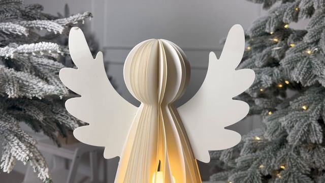 Светящаяся фигурка НЕЖНЫЙ АНГЕЛ, бумага, белый, 6 тёплых белых LED-огней, 28 см, таймер, AX5351460