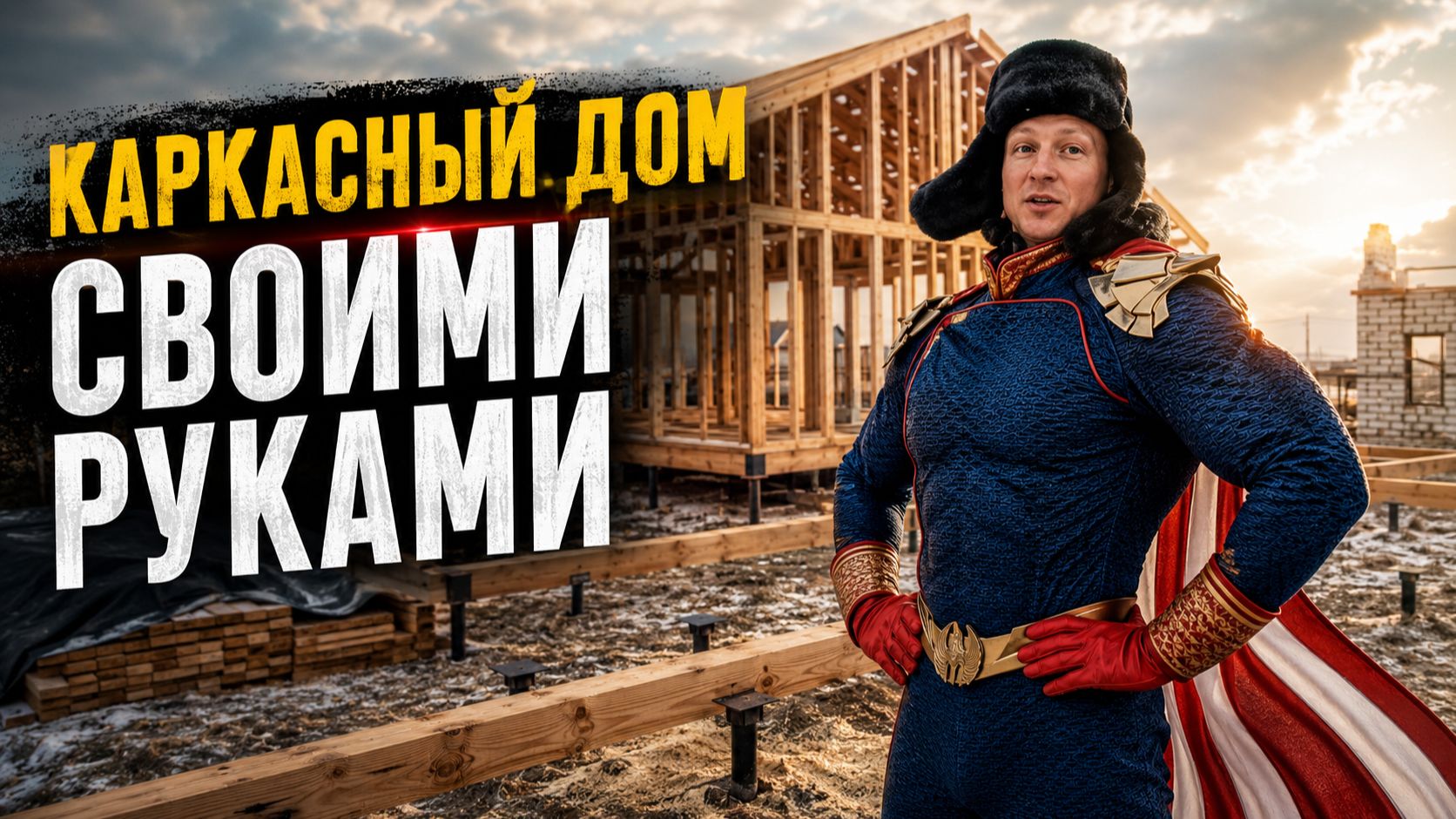 5.Каркасный дом своими руками.Обвязка свайного фундамента. Свайный фундамент. Стройка в зимнее время