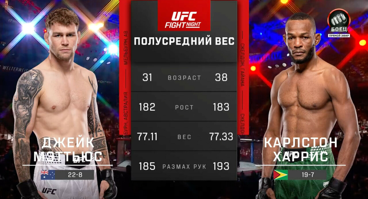 Джейк Мэттьюс против Карлстона Харриса (видео). UFC Fight Night