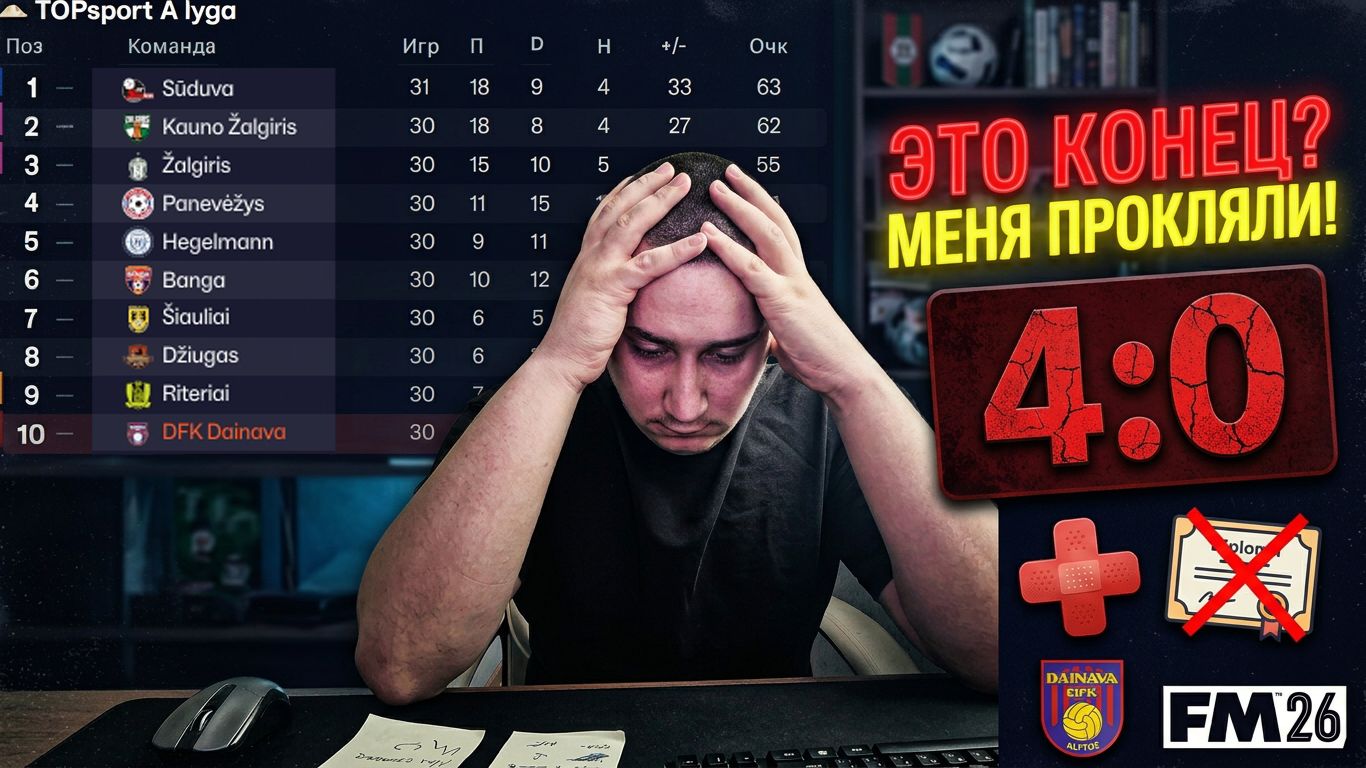 Проклятие «Дайнавы»: Кресты форварда, отказ руководства и тотальный разгром | FM26 (#2)