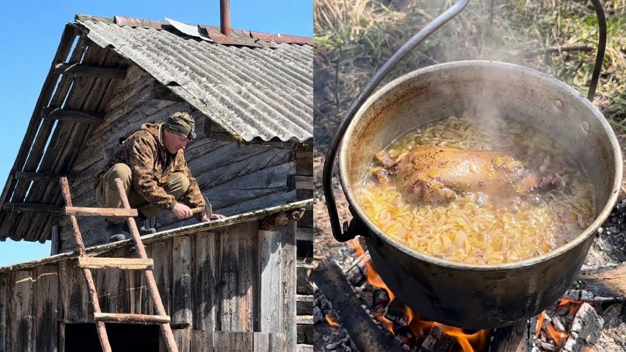 Таёжная изба: Ремонт крыши своими руками и таёжный обед
