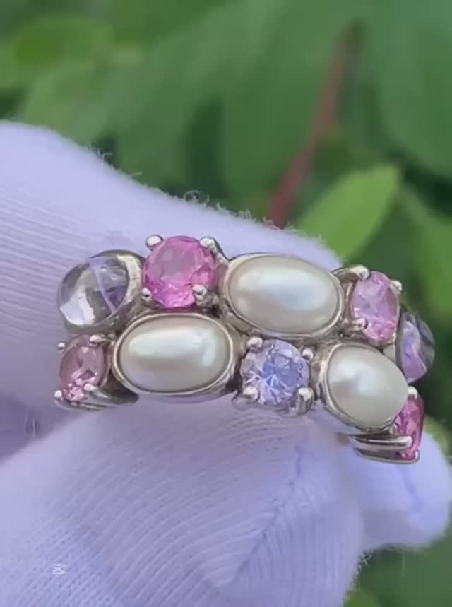 Жемчужное кольцо #серебряное кольцо с жемчугом #кольцо с топазами