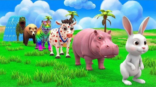 Игра «Длинный слайд» с коровой, слоном, гориллой, бегемотом, тигром. Забавная 3D-игра с животными