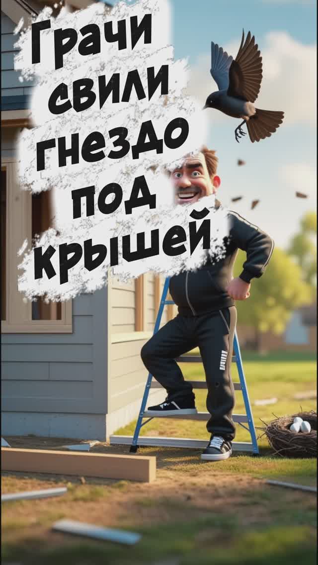 Грачи свили под крышей огромное гнездо. Каркасный мини дом 4х5.
