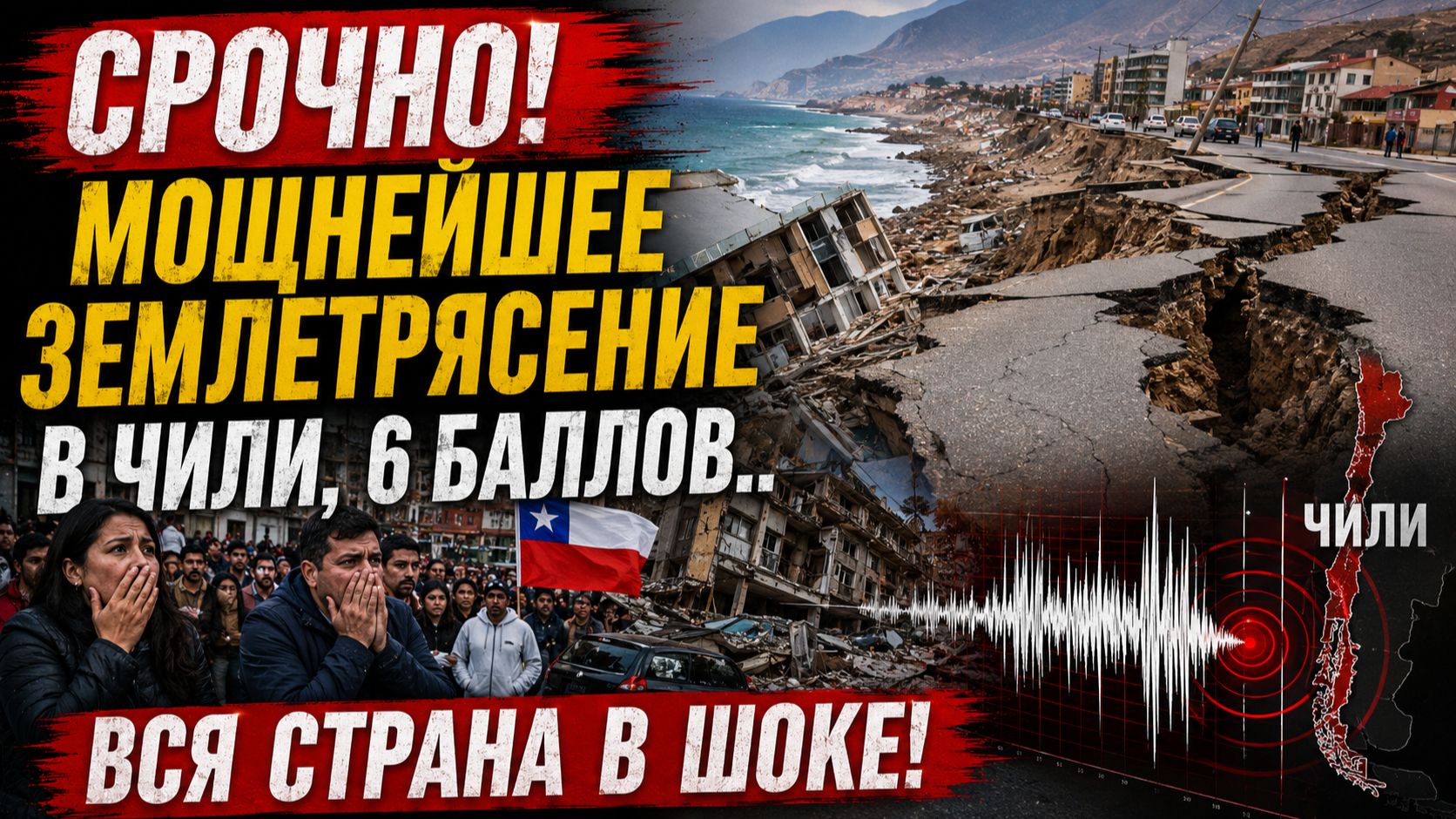 СРОЧНО! МОЩНЕЙШЕЕ ЗЕМЛЕТРЯСЕНИЕ В ЧИЛИ, 6 БАЛЛОВ.. ВСЯ СТРАНА В ШОКЕ