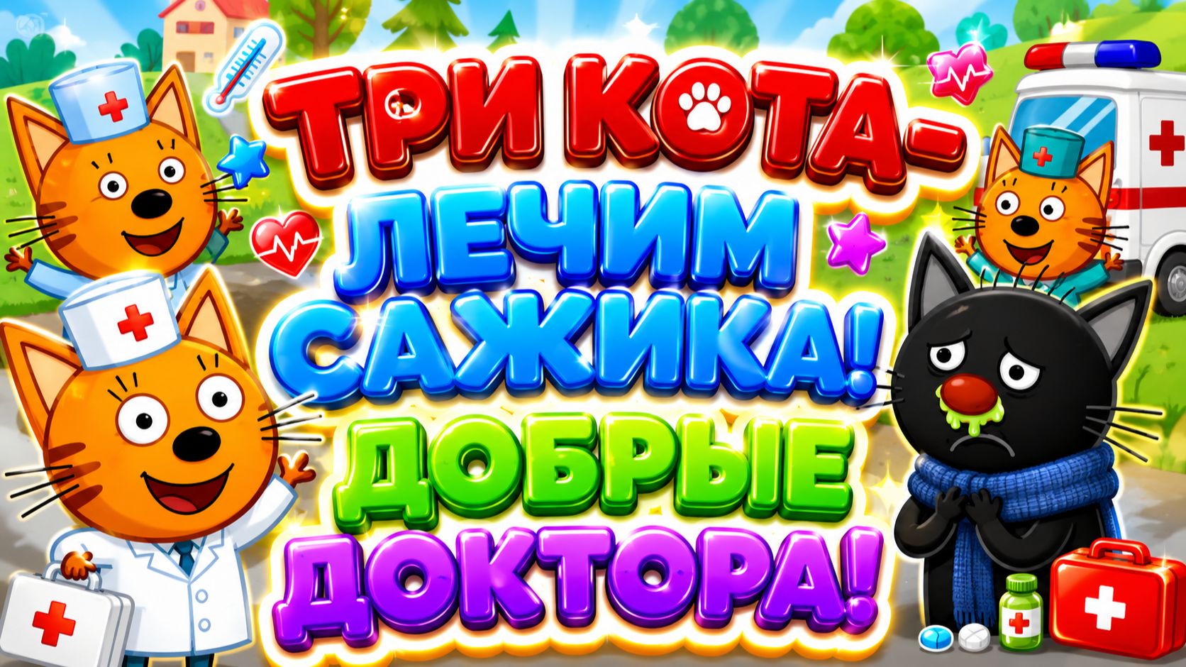 Три Кота — Лечим Сажика! 🤧🐱 Добрые доктора 🩺 Развивающий мультфильм для детей