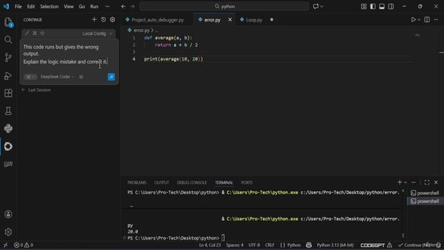 4.3.Отладка и исправление ошибок в коде с помощью Deepseek