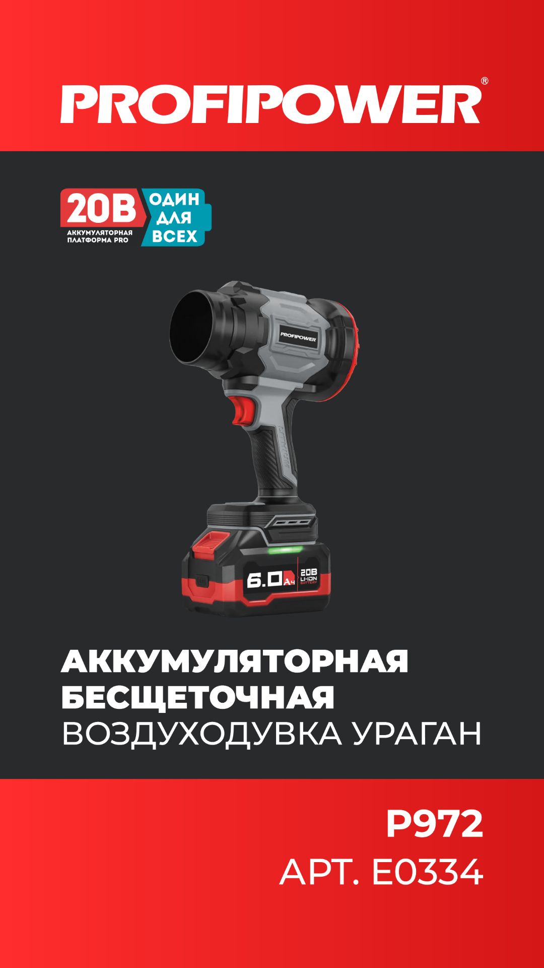 Аккумуляторная бесщеточная воздуходувка-пылесос PROFIPOWER P972 Арт.: E0334