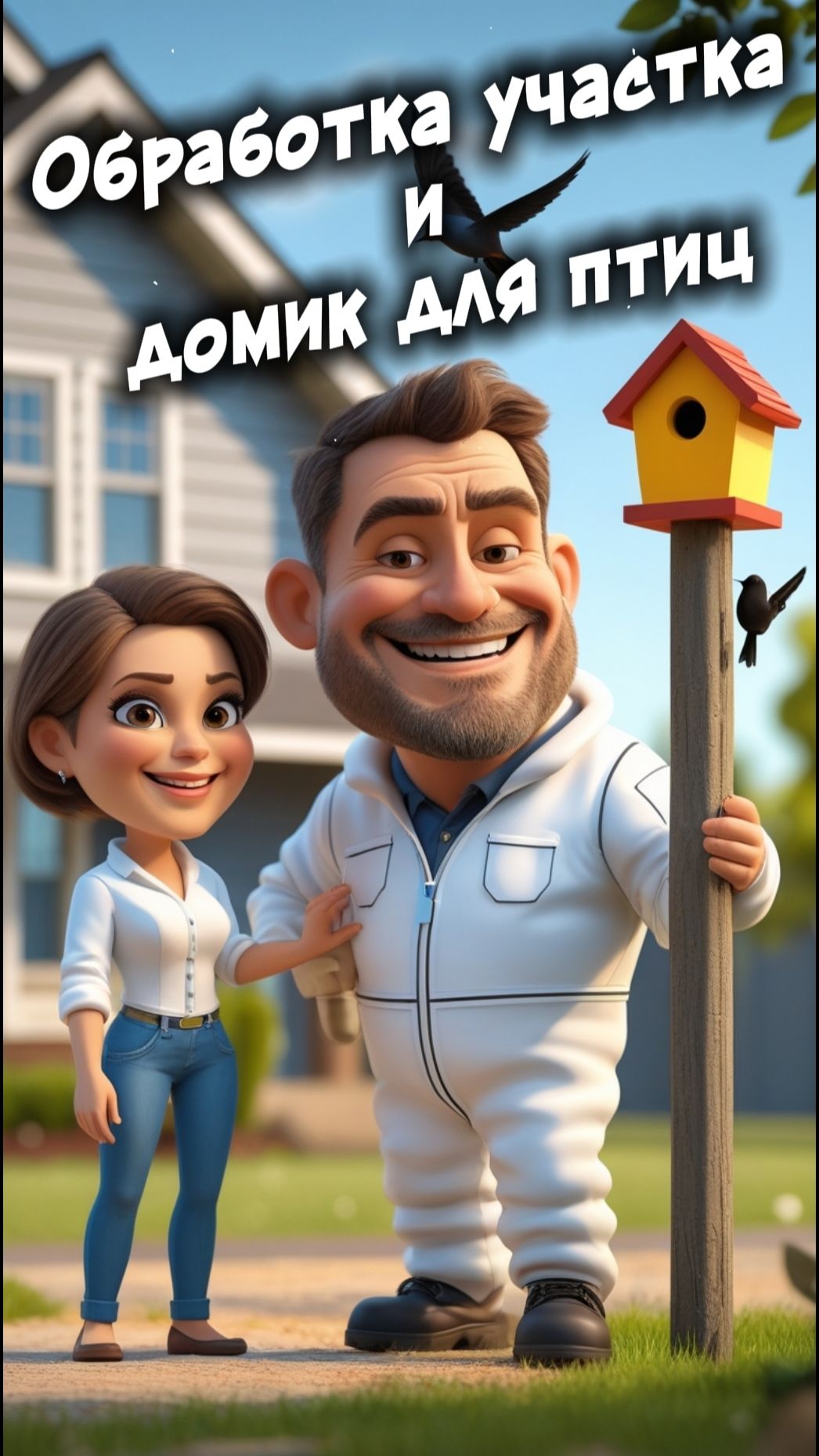 Обработка участка и домик для птиц.