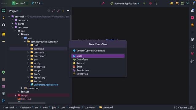 21. Creating command classes in customer microservice