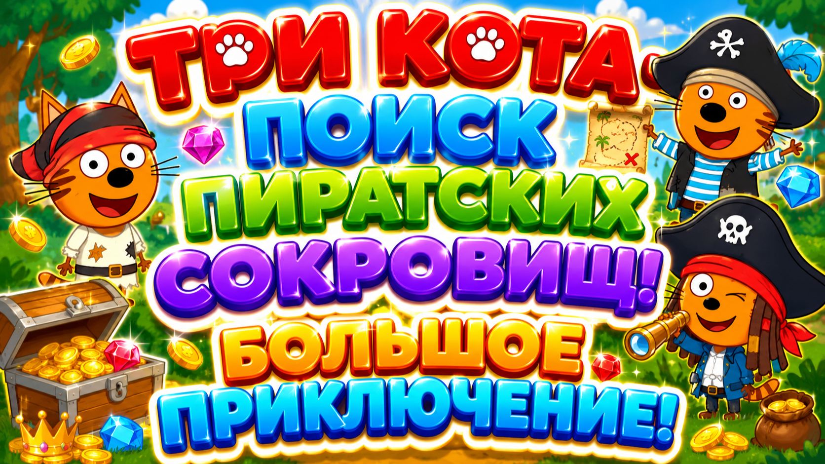 Три Кота  Поиск пиратских сокровищ! 🏴☠️🐱 Большое приключение 🌟 Развивающий мультфильм