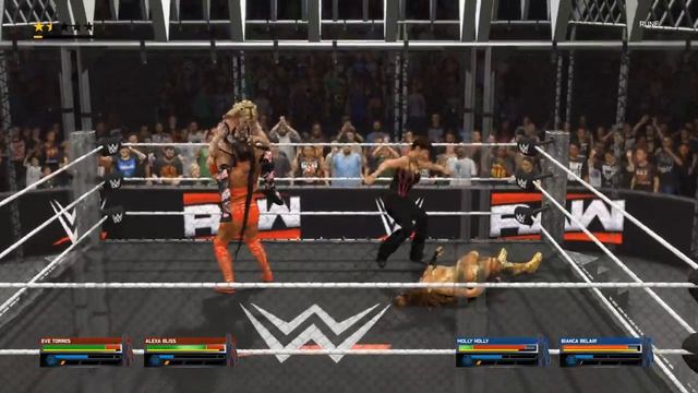 Wwe 2k25_Alexa Bliss_&_Eve Torres_vs_Bianca Belair_&_Molly Holly_Матч за титул в клетке... .