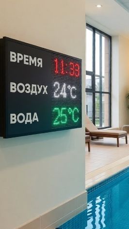 Светодиодное табло 510х670мм время, температура воды и воздуха для помещения