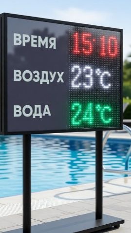 Табло для бассейна RGB с 10 метровым датчиком температуры воды, температура воздуха, время ledmig.ru