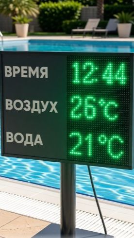 Табло с температурой воздуха и воды для бассейна 530*690мм уличное ledmig.ru