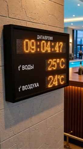 Информационное табло для бассейна время, дата, воздух, вода