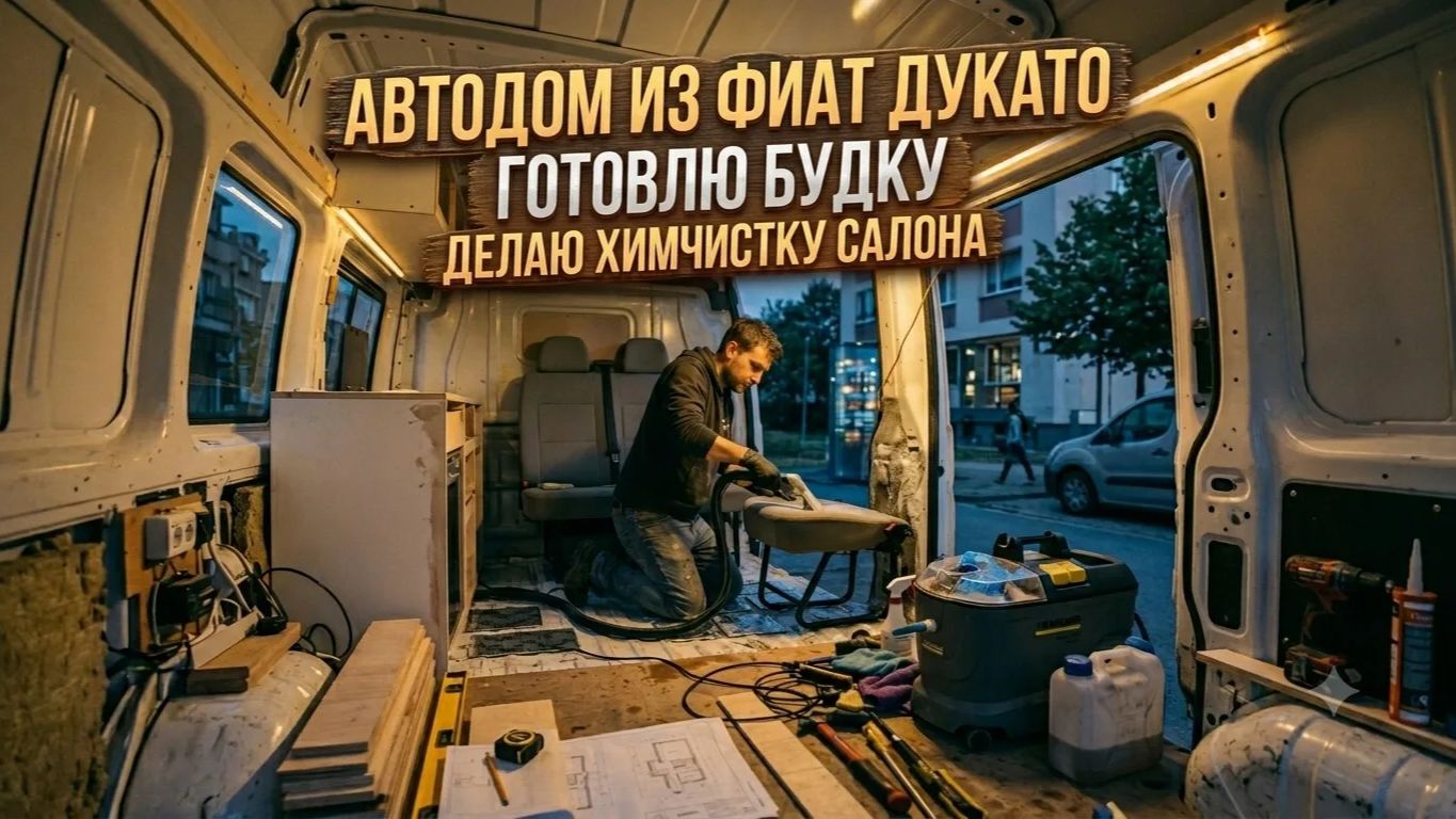 Автодом из Fiat Ducato. Готовлю будку под шумоизоляцию и делаю химчистку салона.