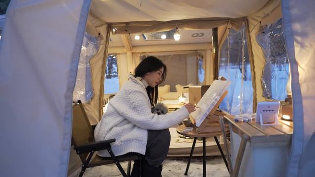 CAMPING IN A SNOWY FIELD WITH A 4-ROOM INFLATABLE TENTㅣCOZY ASMRㅣRELAXING CAMP