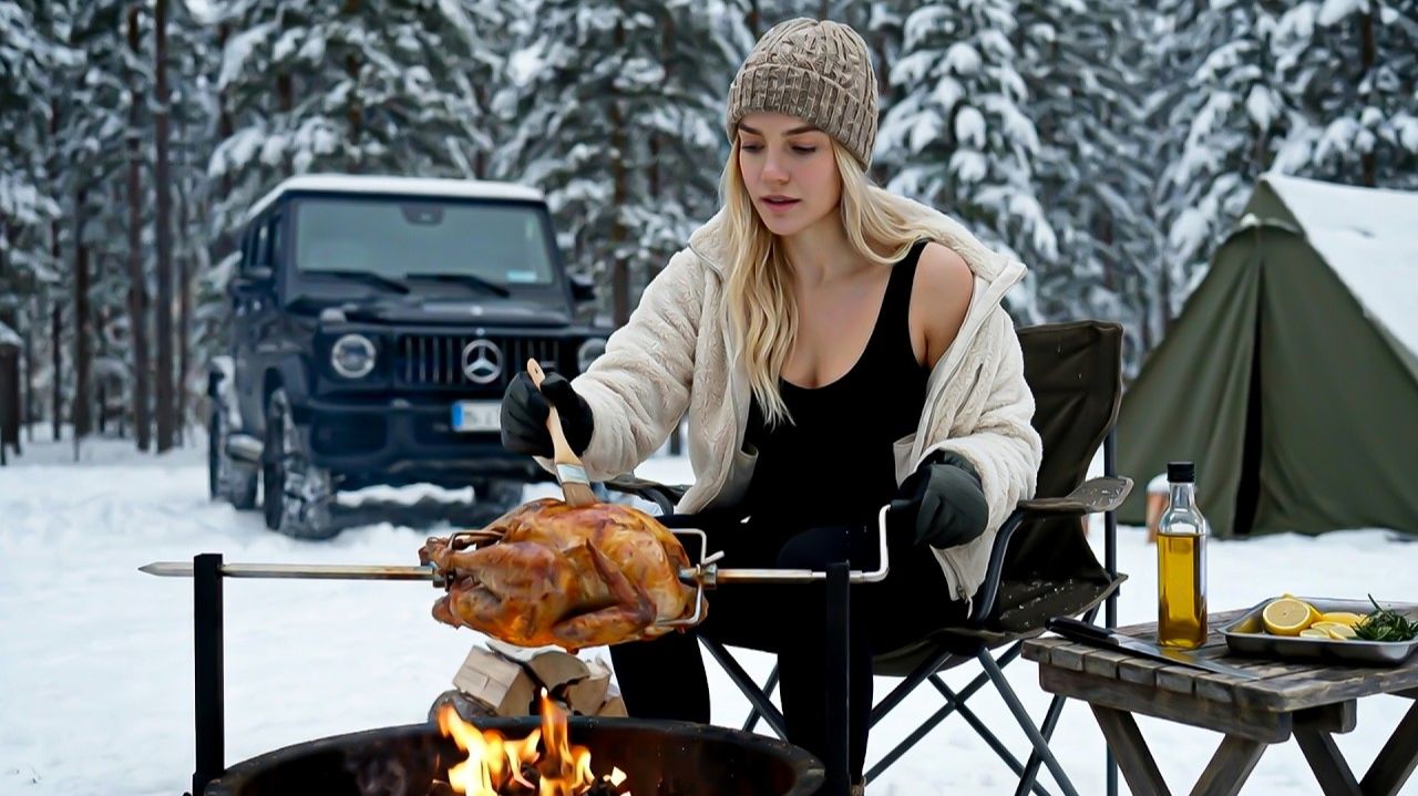 🏔️❄️ В одиночестве в Заснеженном лесу 🏕️ Готовим вкусный ужин у костра во время зимнего похода 🔥