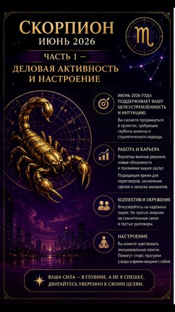 СКОРПИОН на ИЮНЬ 2026. Часть 1 — Деловая активность и настроение