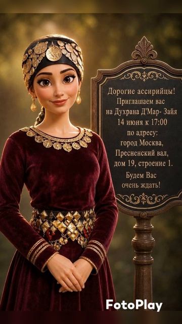 Дорогие ассирийцы!Приглашаем Вас на Духрана д Мар Зайя в Москве 14.06.2026 в 17.00.
