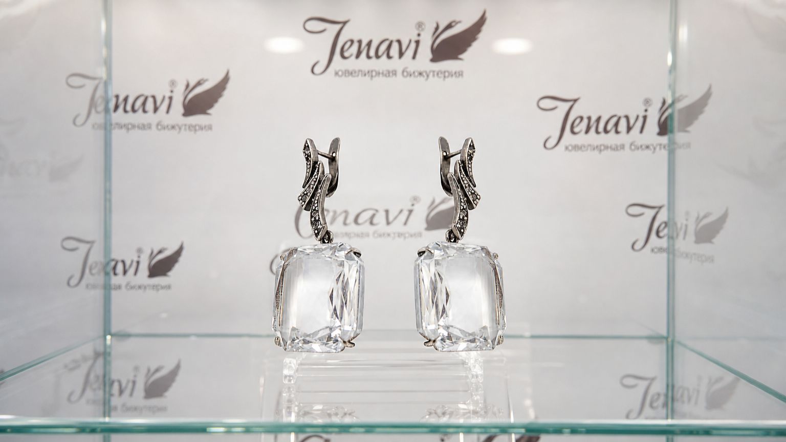 Серьги Кристалл, (Покрытие: Черненое серебро. Кристалл Swаrоvski) "Jenavi", К1-074,