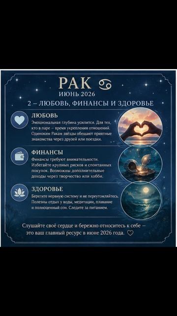РАК на ИЮНЬ 2026. Часть 2 — Отношения, деньги и самочувствие