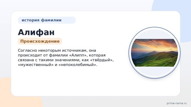 Фамилия Алифан: происхождение, значение и склонение