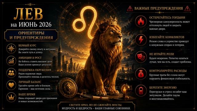 ЛЕВ на ИЮНЬ 2026 — Ориентиры и предупреждения