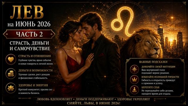 ЛЕВ на ИЮНЬ 2026. Часть 2 — Страсть, деньги и самочувствие