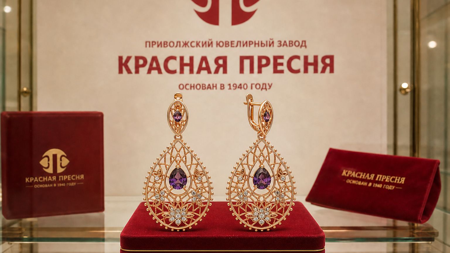 Серьги "Красная Пресня", (Золочение, Фианит), Д1-006