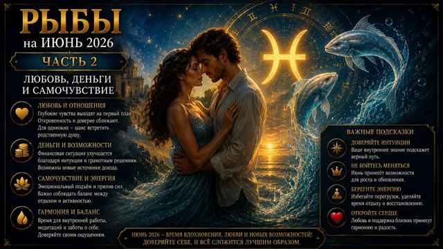 РЫБЫ на ИЮНЬ 2026. Часть 2 — Любовь, деньги и самочувствие