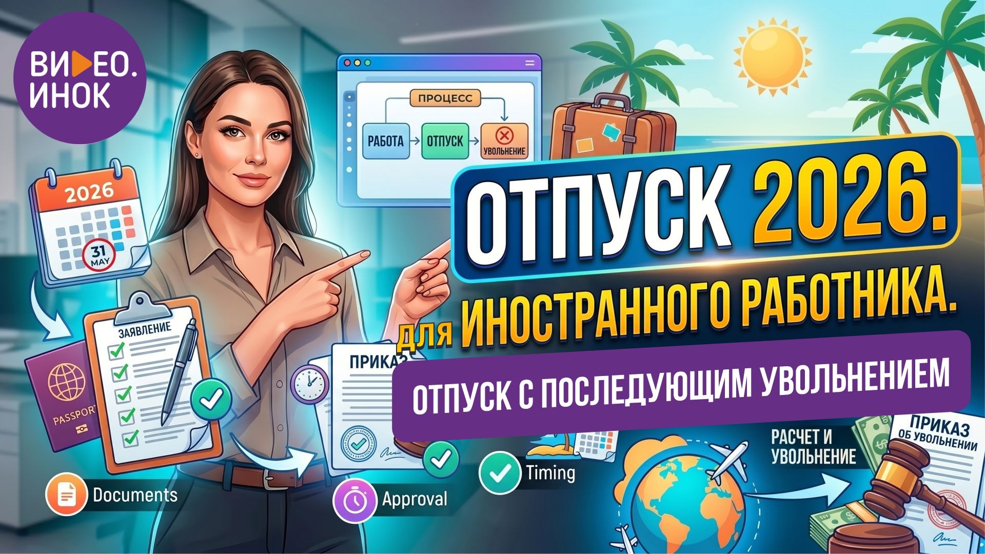 Отпуск 2026. Отпуск работнику-иностранцу. Отпуск с последующим увольнением