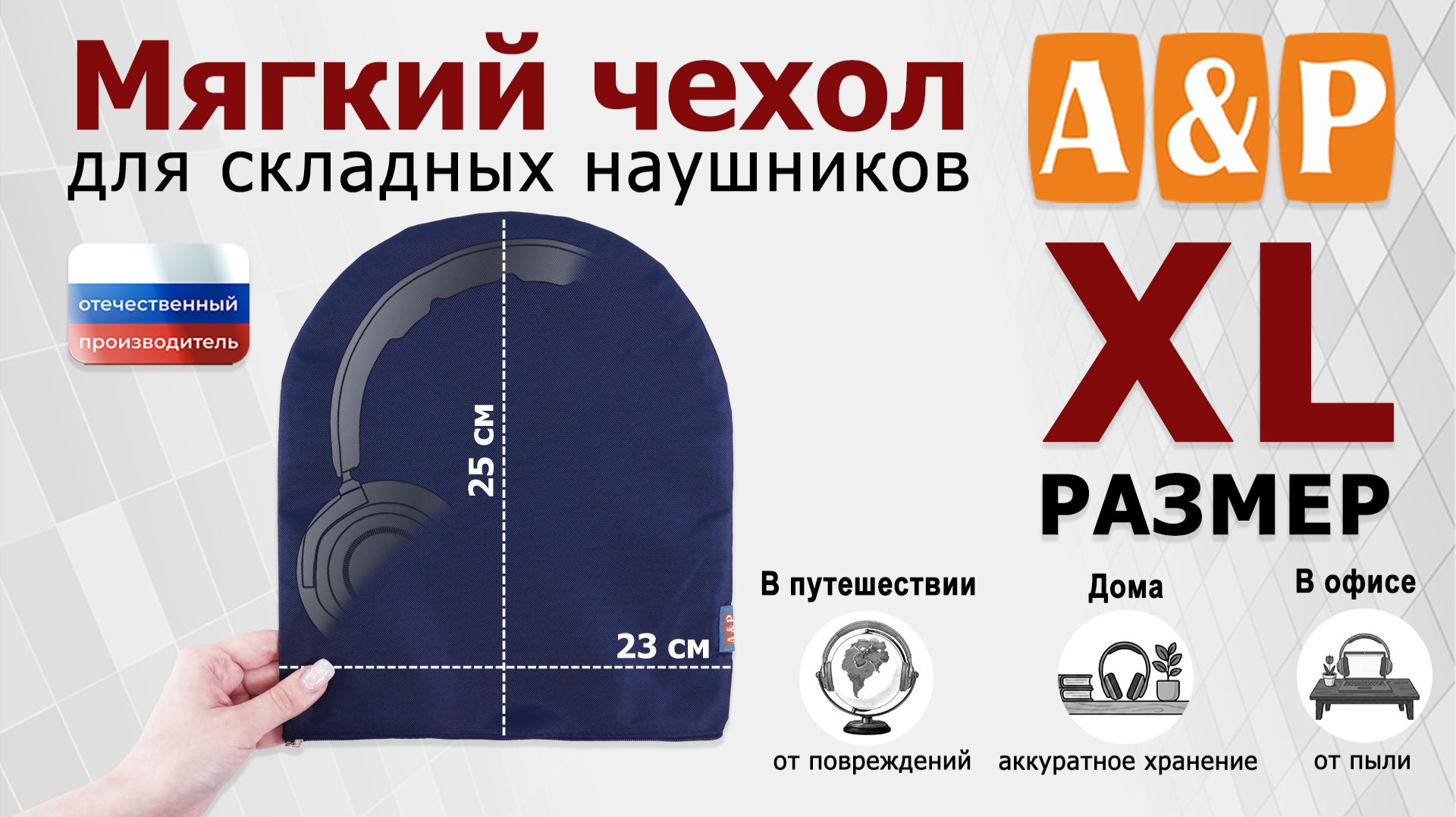 Мягкий чехол для складных наушников. Цвет: синий. Размер XL. Промо-ролик.