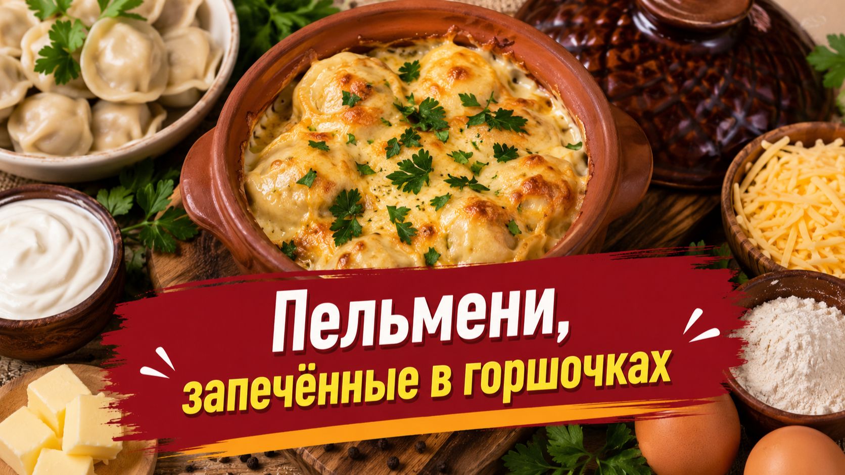 Пельмени, запечённые в горшочках