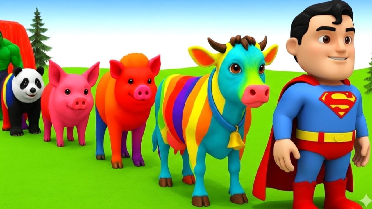 Длинная игра-слайд с Коровой, Слоном, Гориллой, Бегемотом, Тигром, 3d-игра с животными, 3d-животные