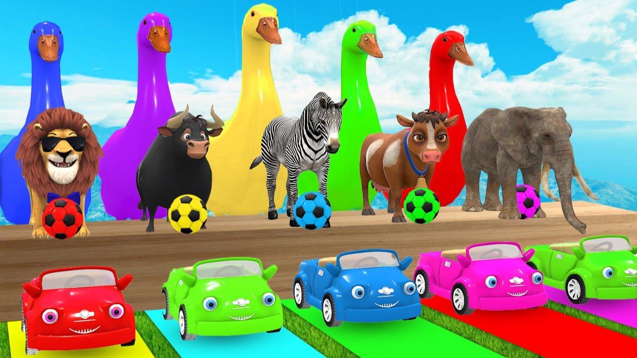 Корова, слон, Лев, Горилла, Тираннозавр, 3d-животное на длинной горке, 3d-игра, Раскраска животных