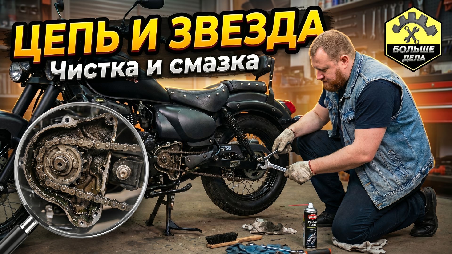 Чистим приводную звездочку, смазка и регулировка цепи мотоцикла Wels Трофейный