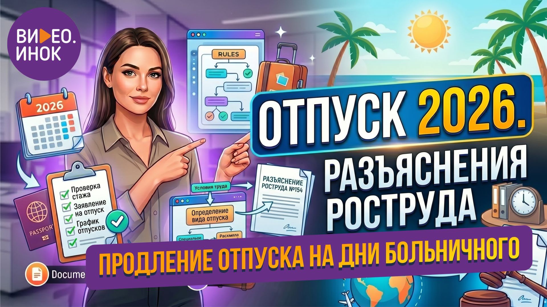 Отпуск 2026. Разъяснения Роструда. Продление отпуска на дни больничного