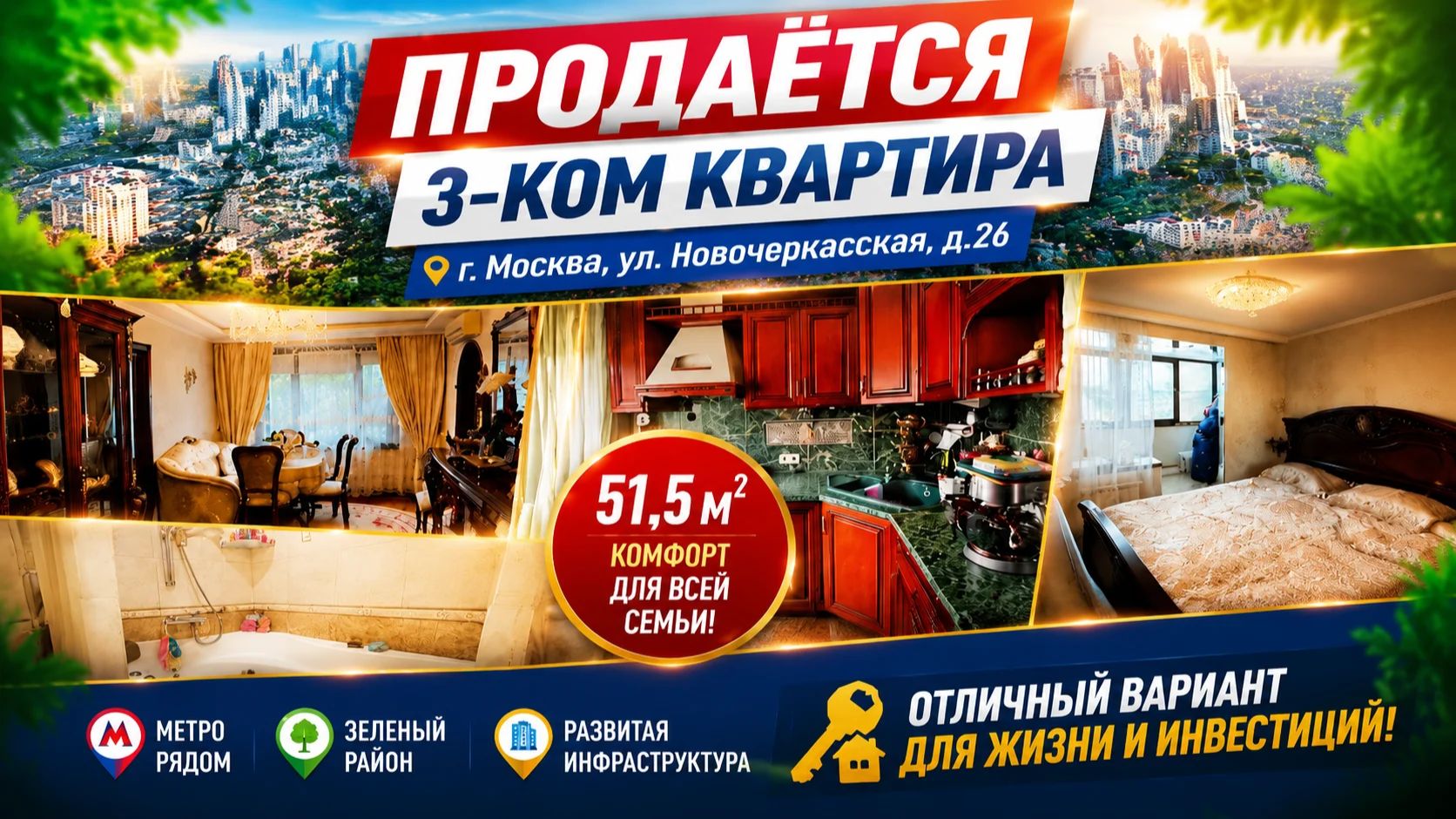 Продаётся 3-ком квартира г.Москва, ул.Новочеркасский бульвар, д.26