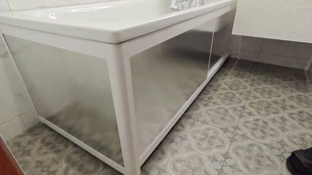 Г-образный экран под стальную ванну Circle Silver раздвижной на заказ с двумя дверьми 1600 мм
