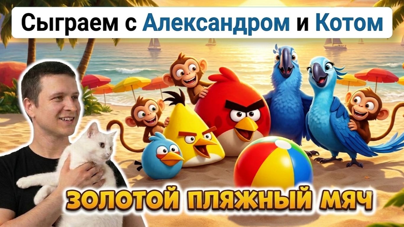 🐦🐒 Сердитые птицы в Рио - Золотой пляжный мяч. С Александром и Котом.