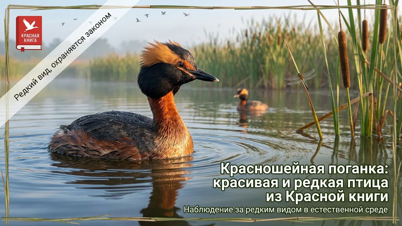 Красношейная поганка, красивая и редкая птица из Красной Книги