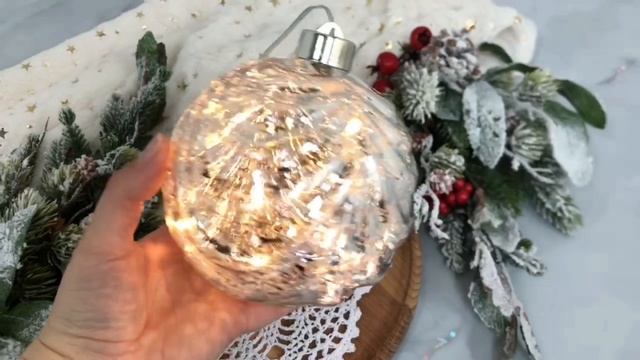 Светящийся шар ПЕРЕЛИВЧАТАЯ РОСКОШЬ - ВОЛНЫ, серебряный, 5 тёплых белых LED-огней, 12 см, 482789-3
