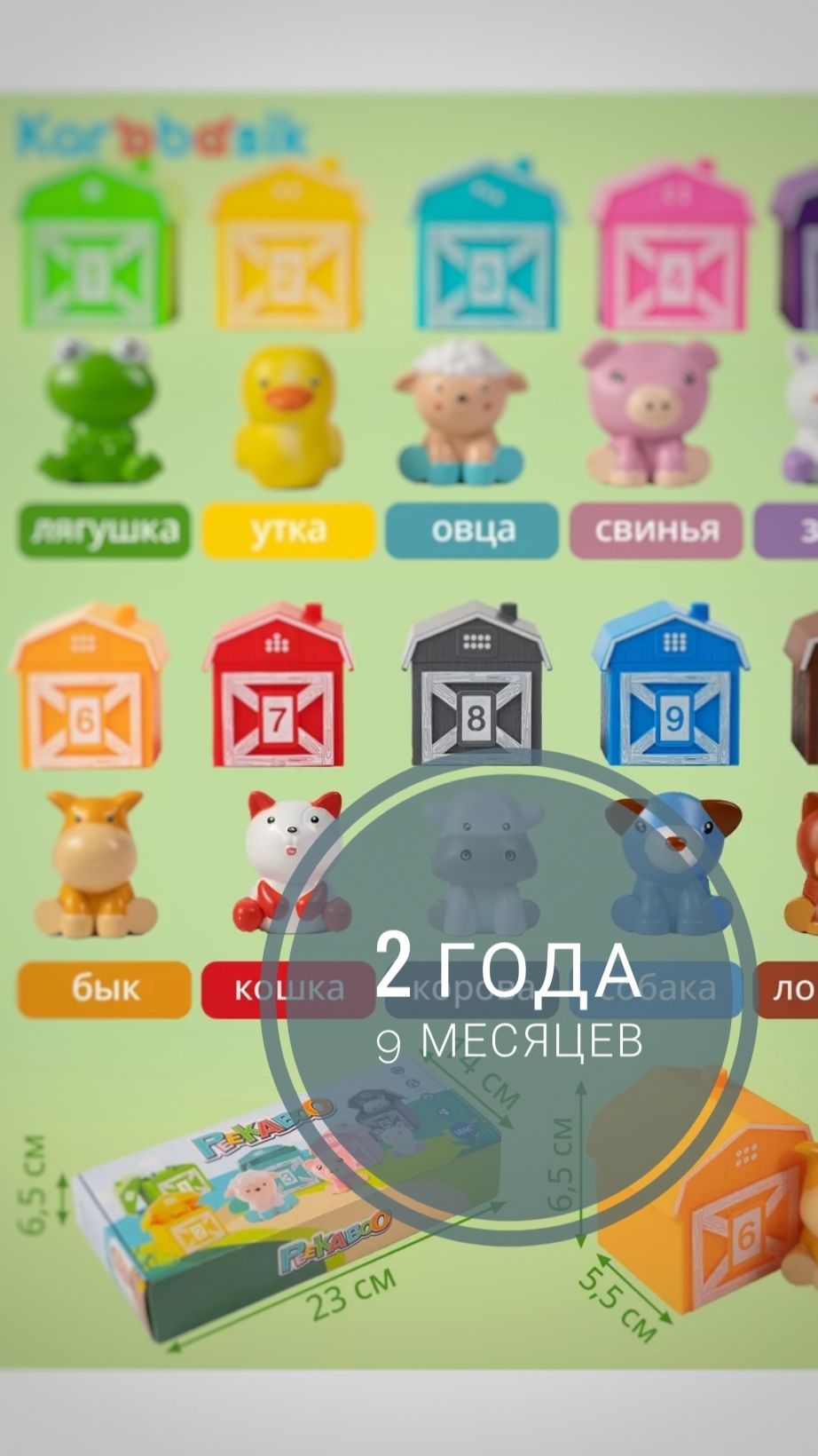 Развитие пространственного мышления с года. Игра сортер домики с животными.