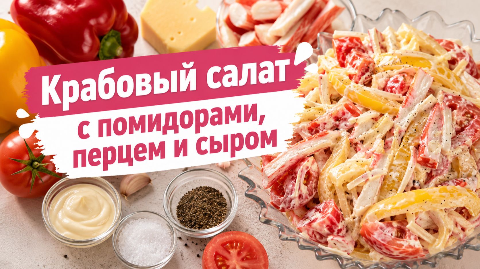 Крабовый салат с помидорами, перцем и сыром.